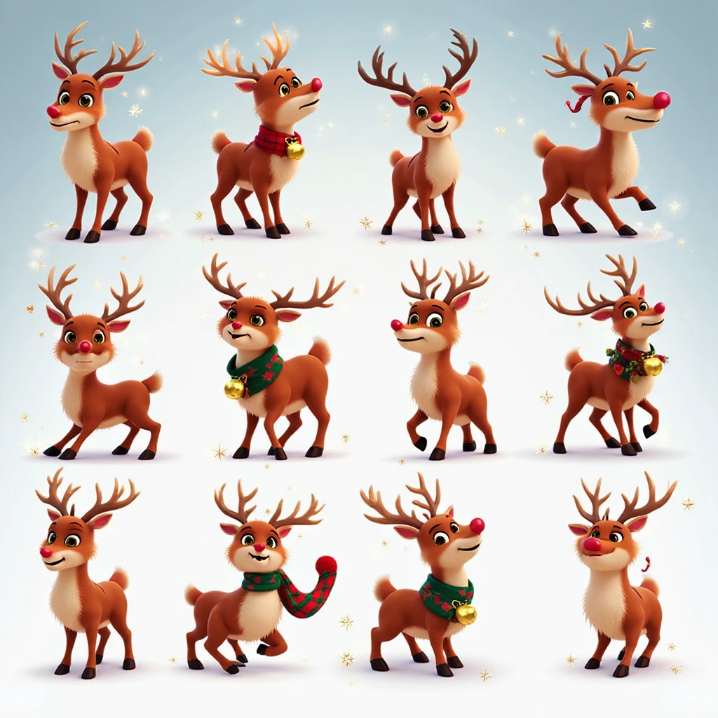 Please generate a set of 9 Christmas reindeer characters with a unified ...