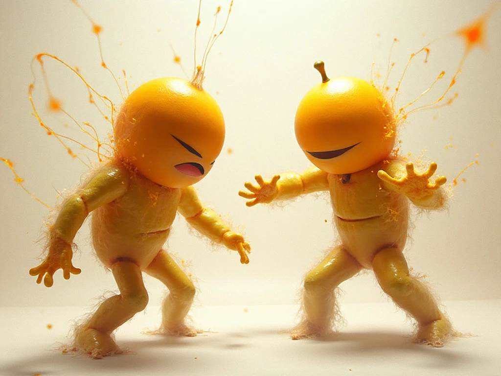 Take 100 photos of a fight between two mango-style people each time ...