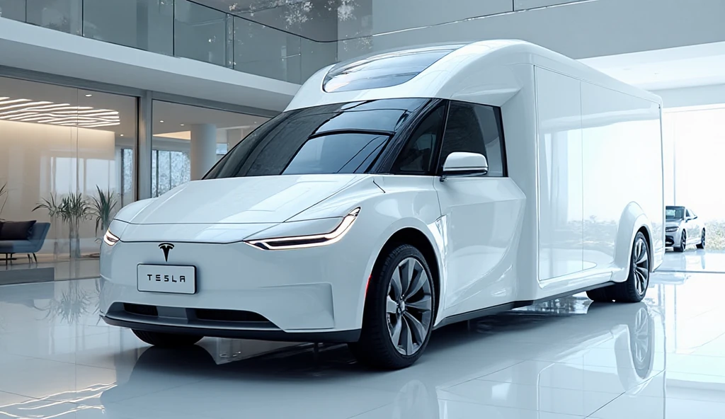 Front right side view of a ultra hd white ray white Tesla semi see ...