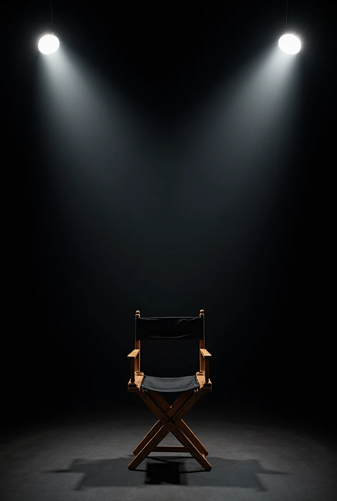 A high-quality cinematic photo of a wooden director’s chair with a ...