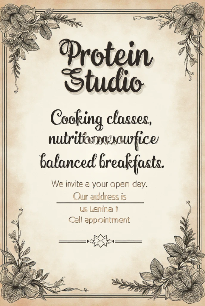 Generate a photo, on a piece of A4 paper with the title:"Protein Studio ...