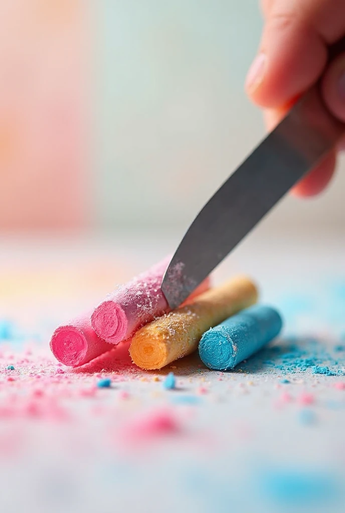 Ultra HD, 4K quality ASMR video of colorful chalks being cut smoothly ...