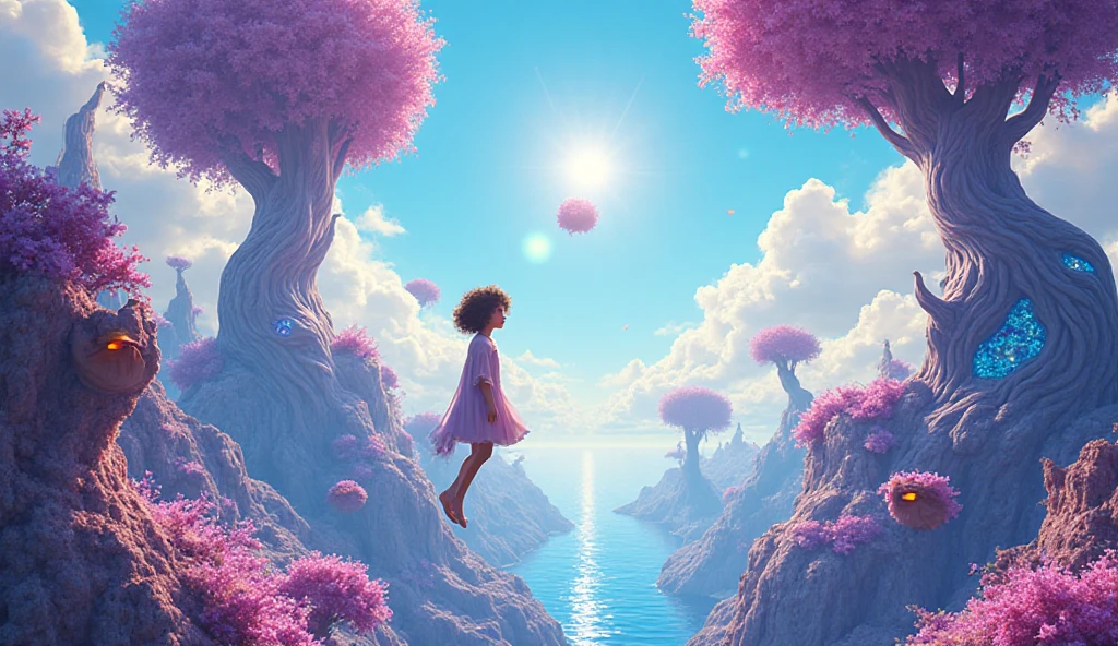 Surreal psychedelic visualizer, set in a bright sunny sky with moving ...