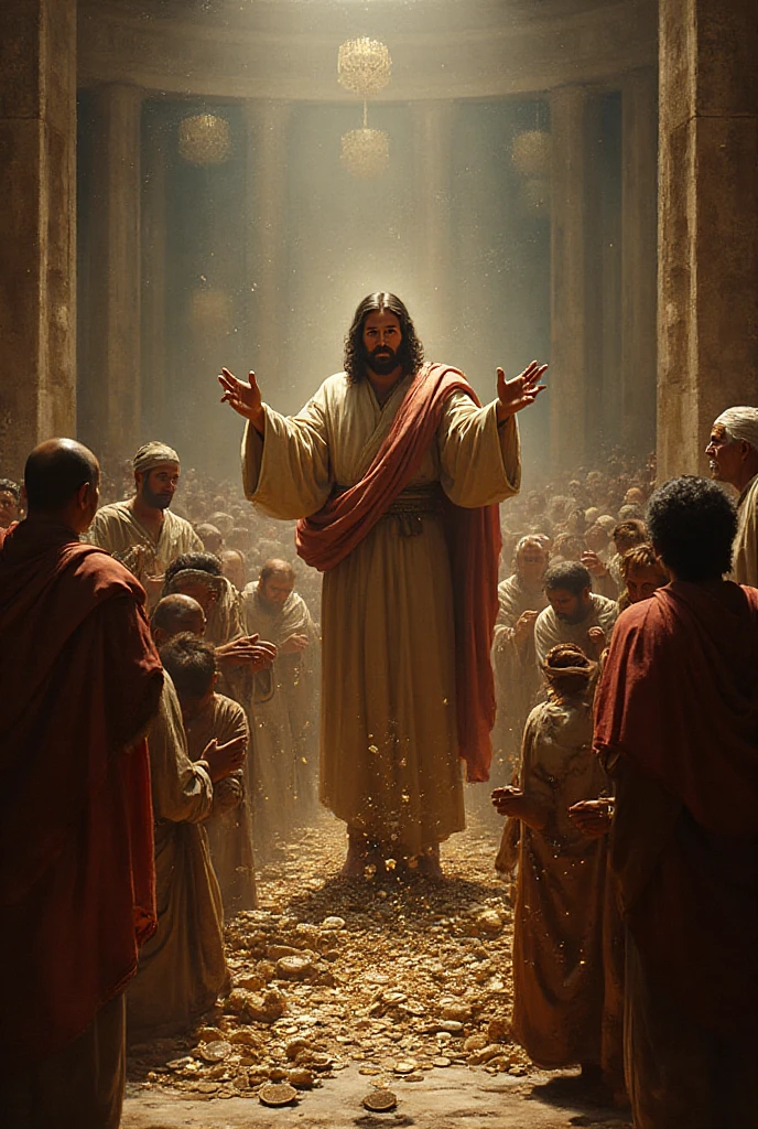 Jesus turning the tables of the temple in Jerusalem. - SeaArt AI