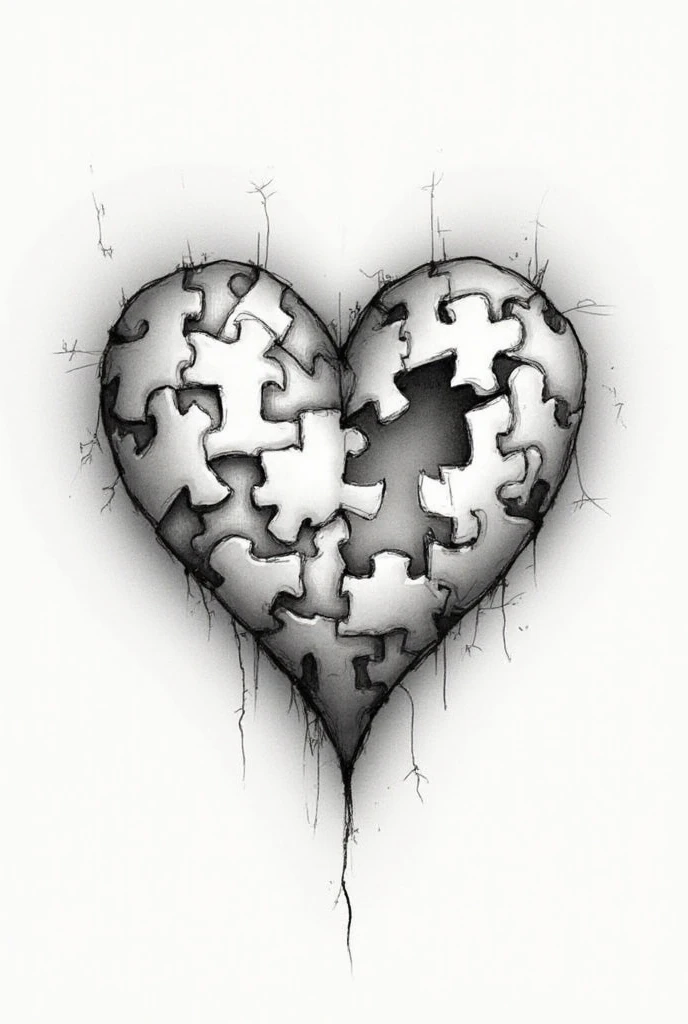 Design for a tattoo of a heart made of puzzle pieces which is ...