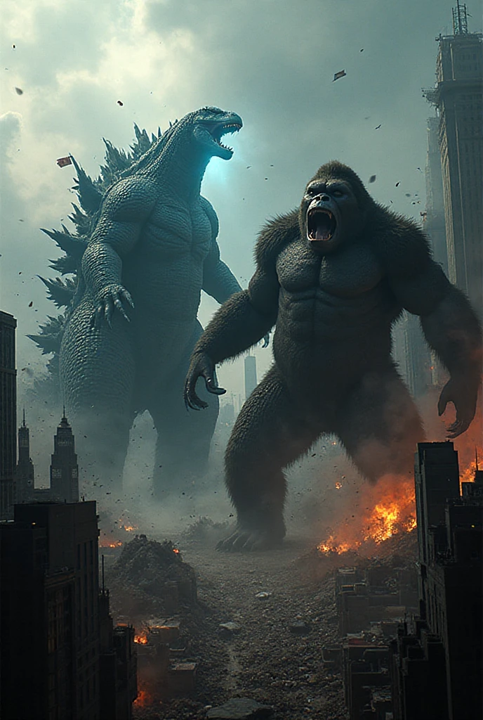 Godzilla running from king Kong - SeaArt AI