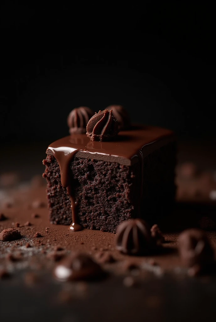 Cinematic chocolate scene, chocolate cake, dark background, high ...