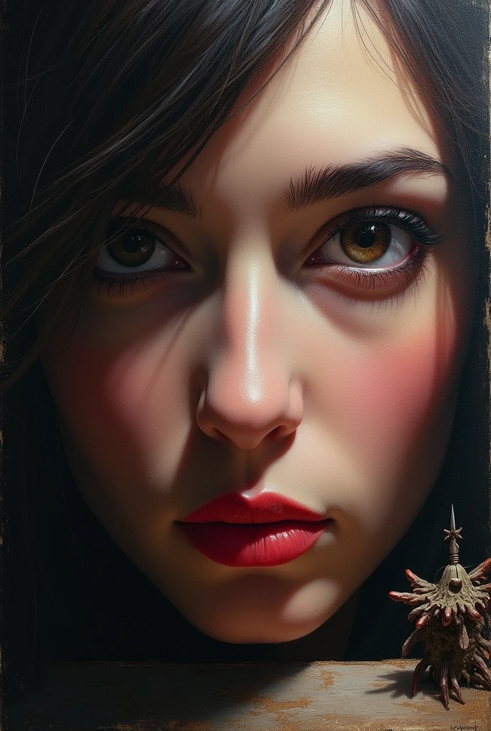 "Close-up large-scale female portrait, heavy impasto texture - SeaArt AI