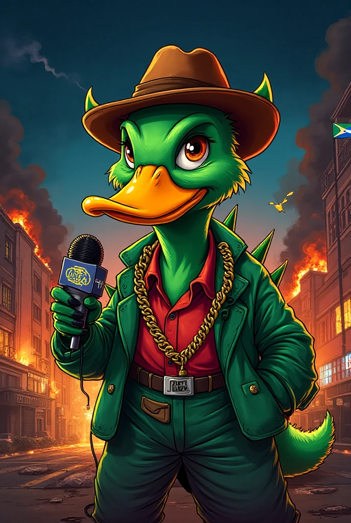 Cartoon illustration of an anthropomorphic duck in a Nordestino ...