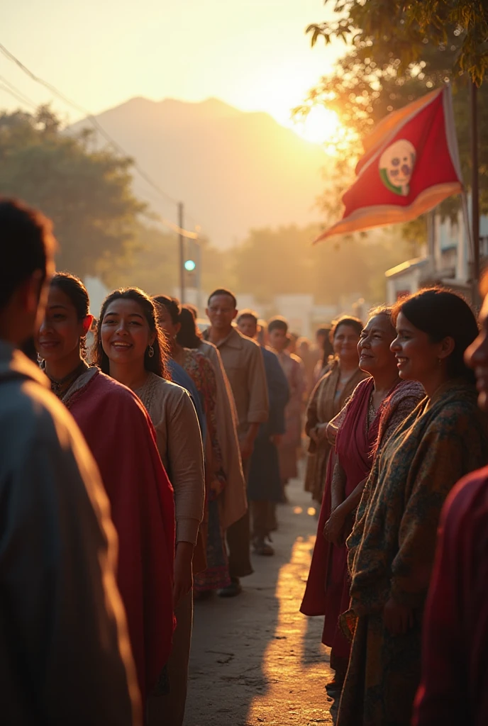 Realistic and cinematic scene showing Peruvian citizens of different ...