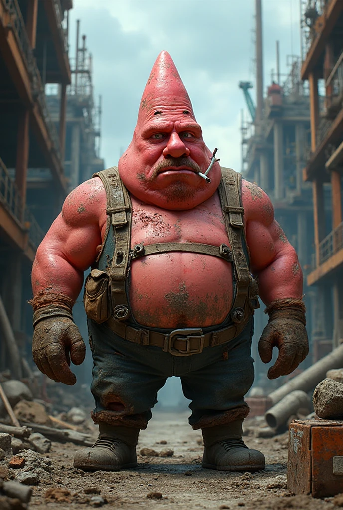 Generate me a picture of Patrick star on a construction site that is ...