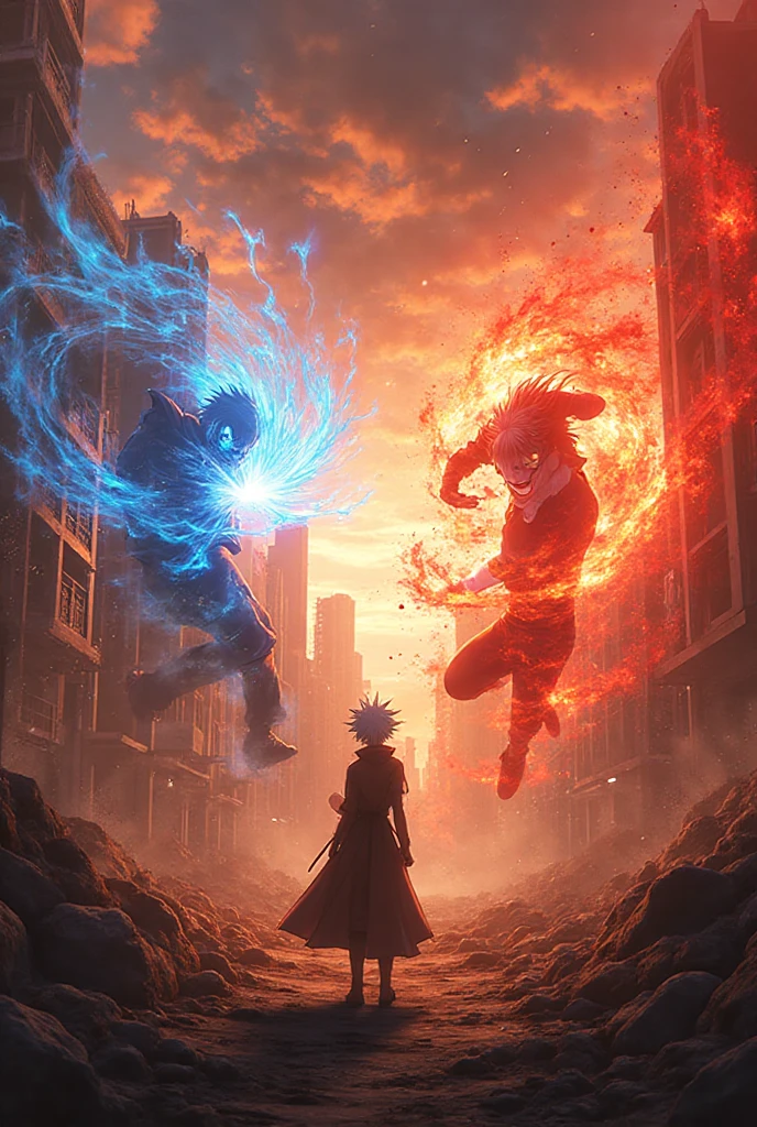 A highly detailed cinematic anime battle between Gojo Satoru and Sukuna ...