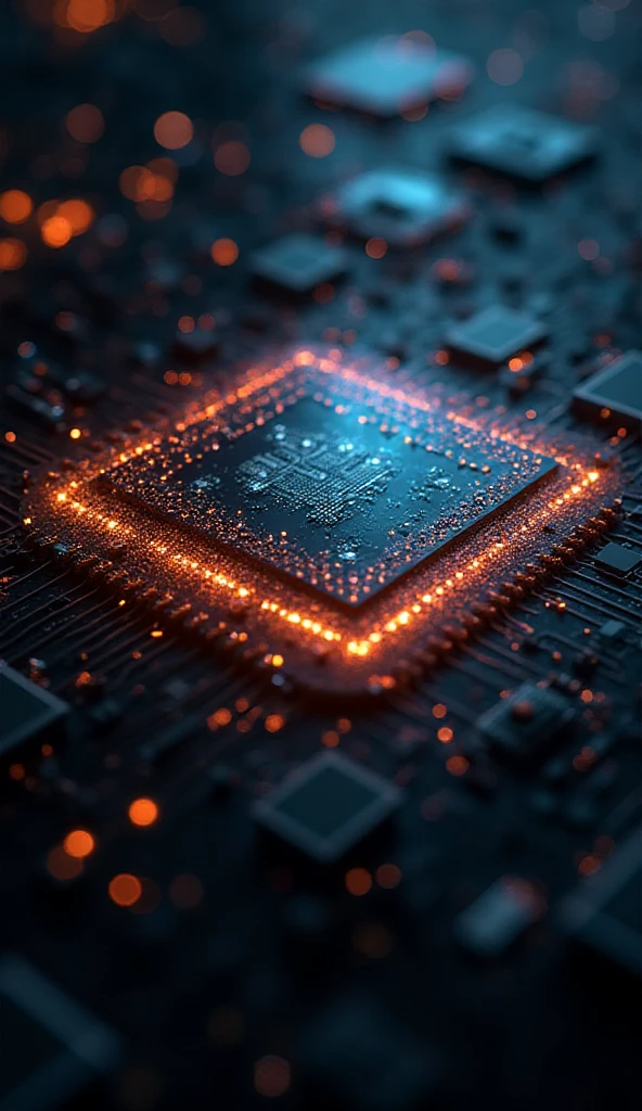 "Microscopic view of millions of transistors glowing inside a silicon ...