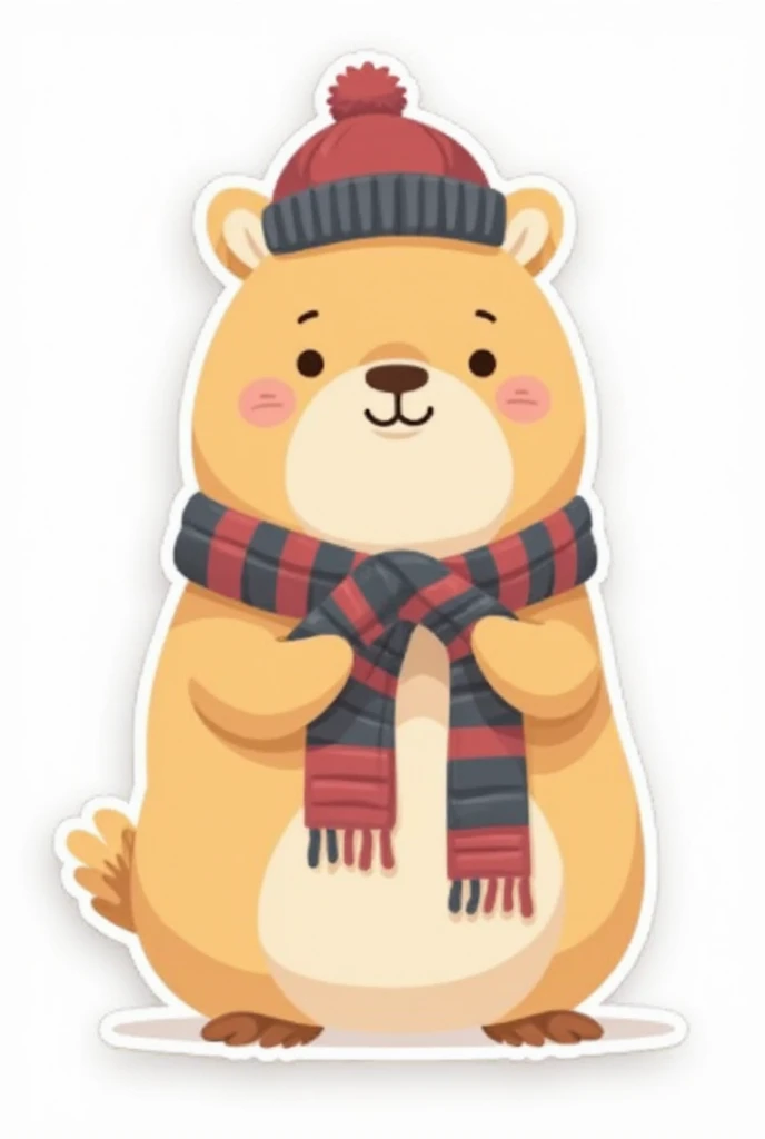 A chill capybara wearing a small beanie, happily knitting a long ...