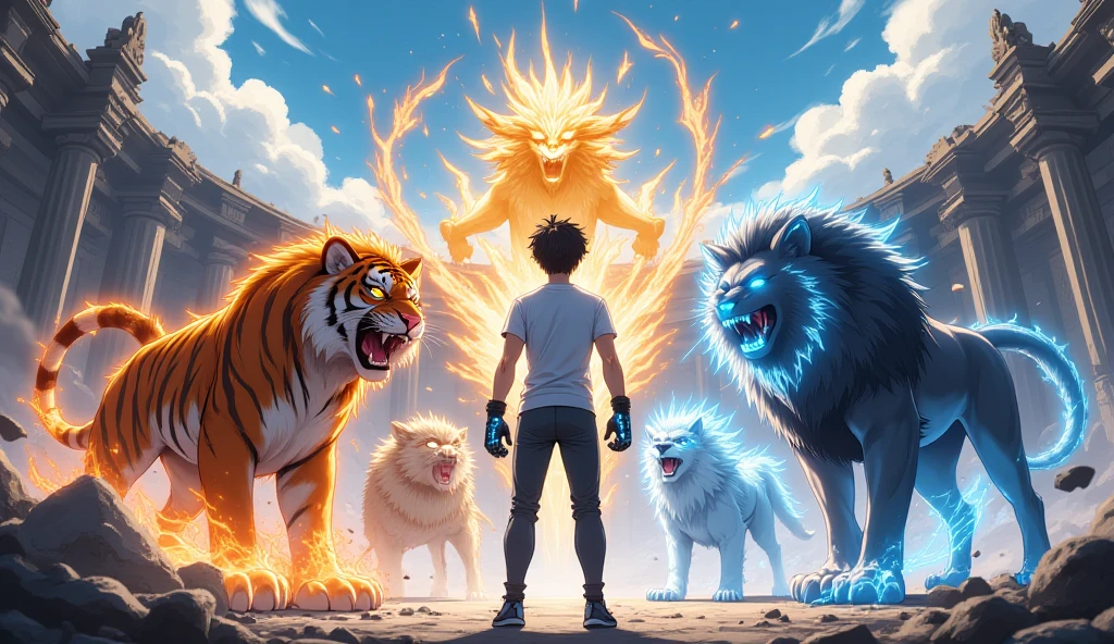 Anime frame in high quality and cinematic style. A young guy with short ...