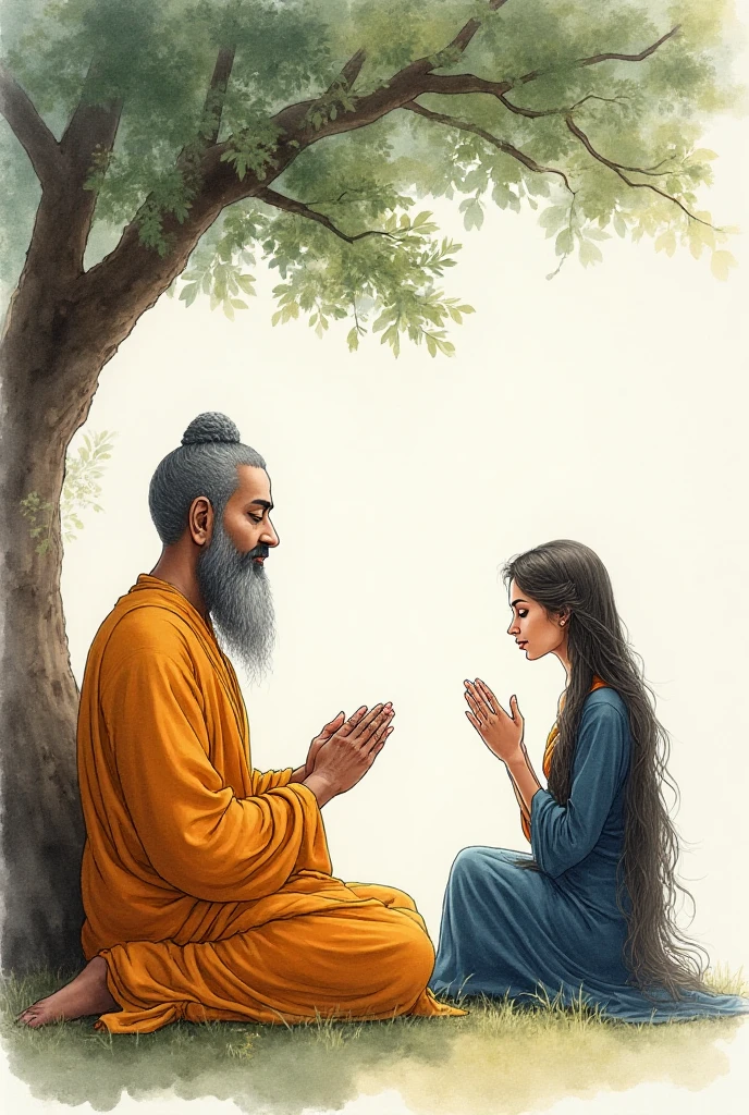 "A symbolic watercolor painting: A wise guru, resembling the calm and ...