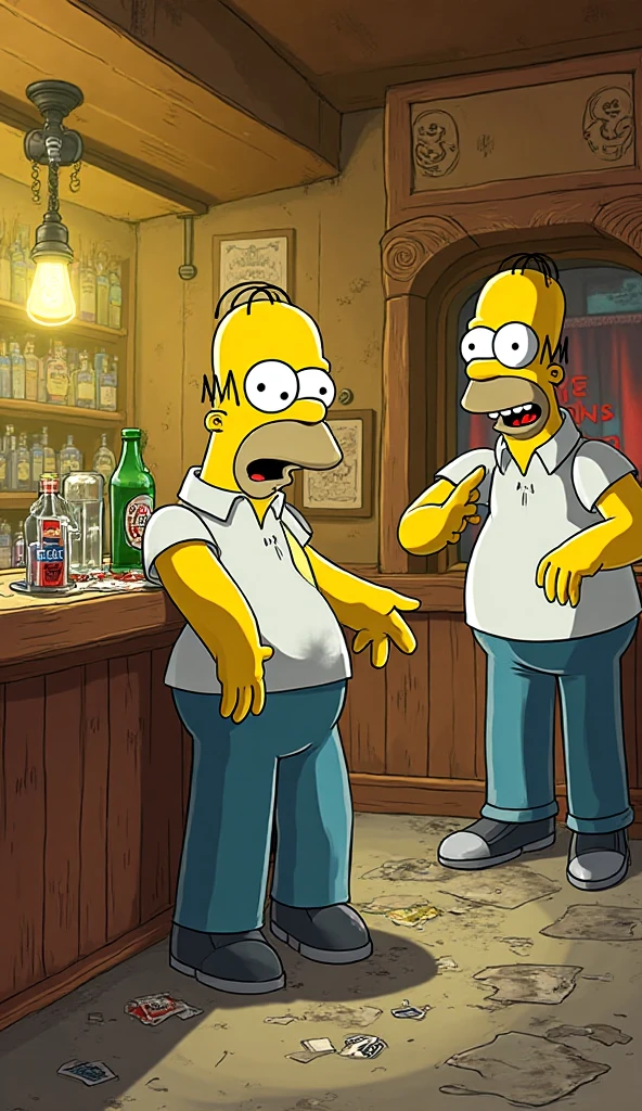 Homer Simpson at Moe's bar feeling sick after drinking too much - SeaArt AI