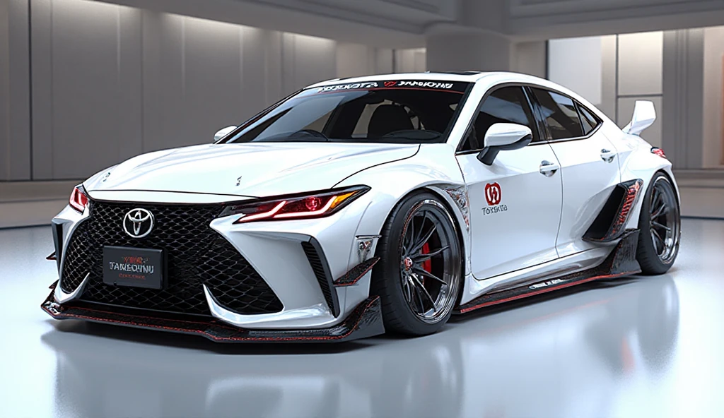 3D render of a heavily modified ( Toyota crown) ( white) full - SeaArt AI