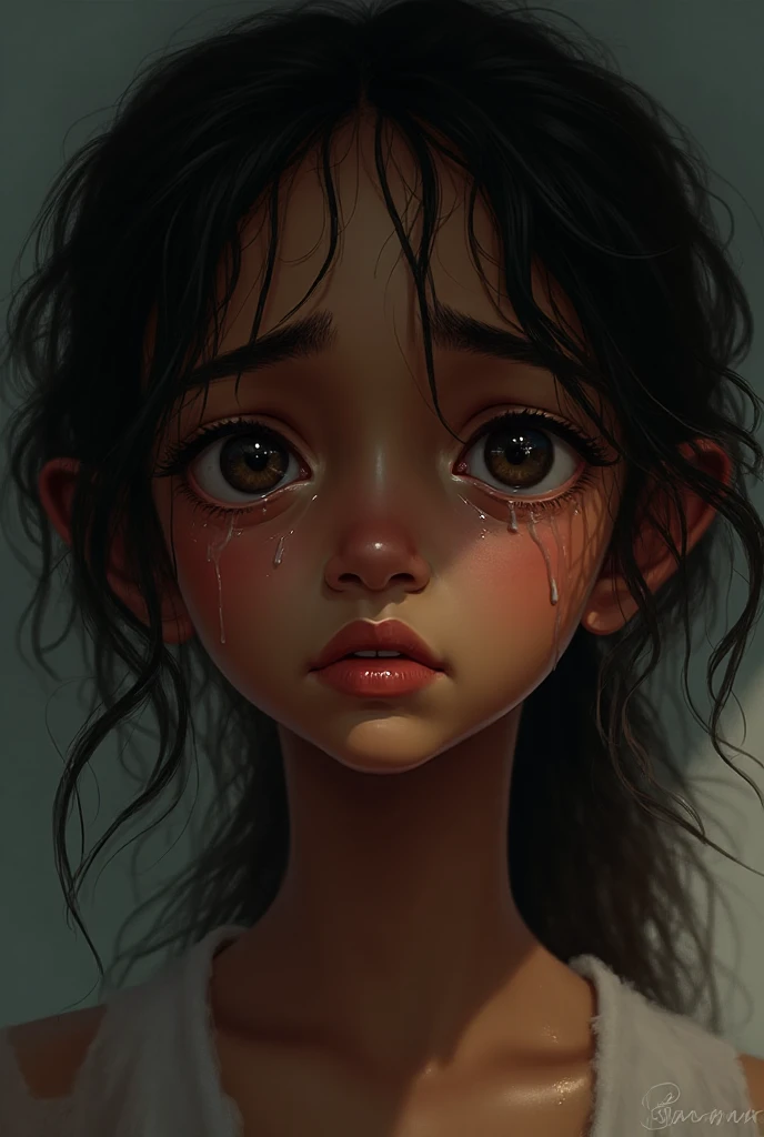 A crying brown skin girl crying - SeaArt AI