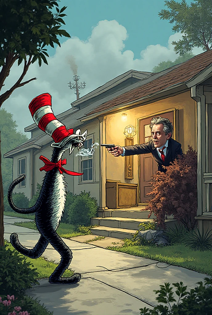 Cat in the hat breaking in a house and getting shot by a cop then the ...