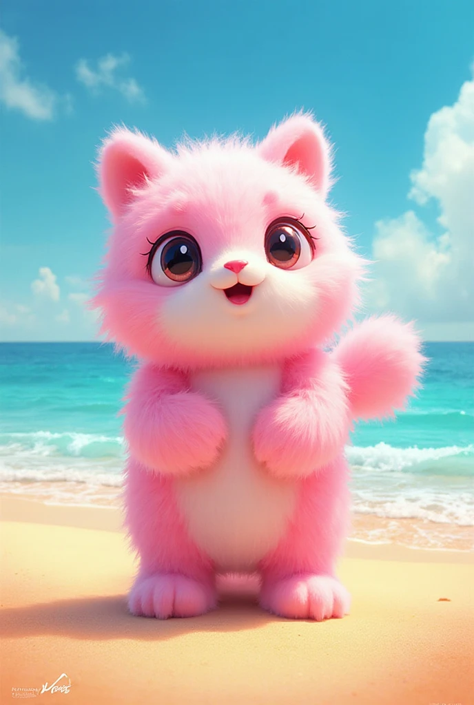 Take an 800 × 470 px. photo of a pink labuba standing against a 2b ...