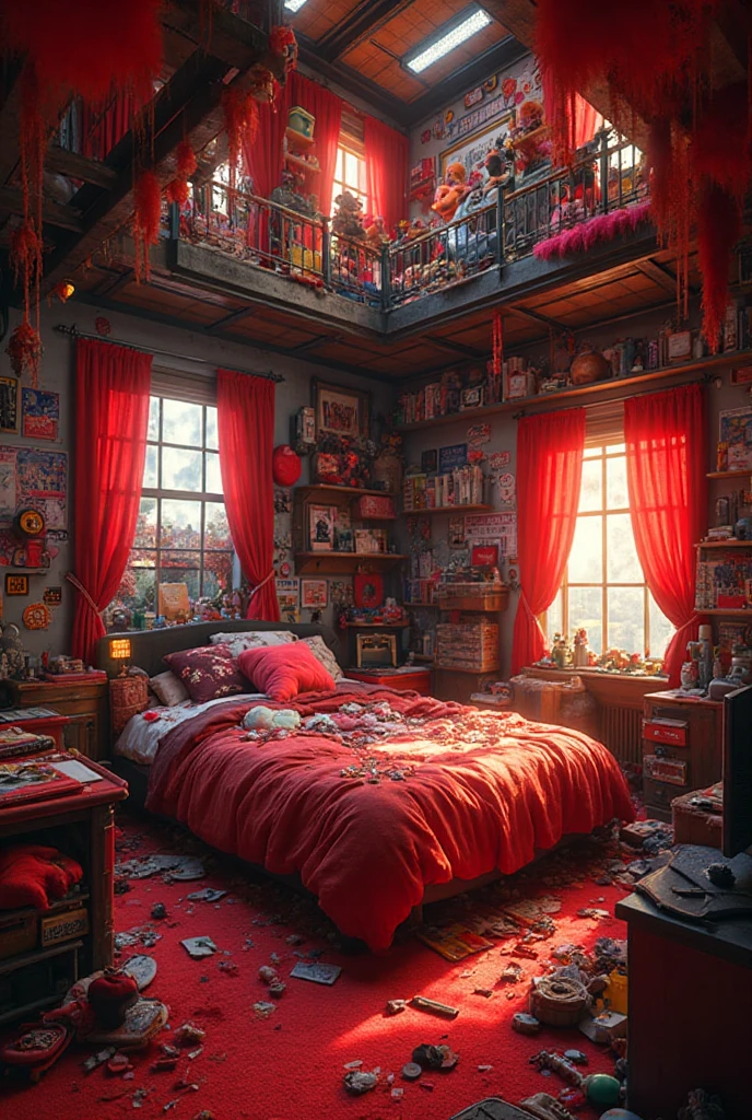 “An epic, messy, chaotic, and playful tomboy bedroom drenched in vivid ...