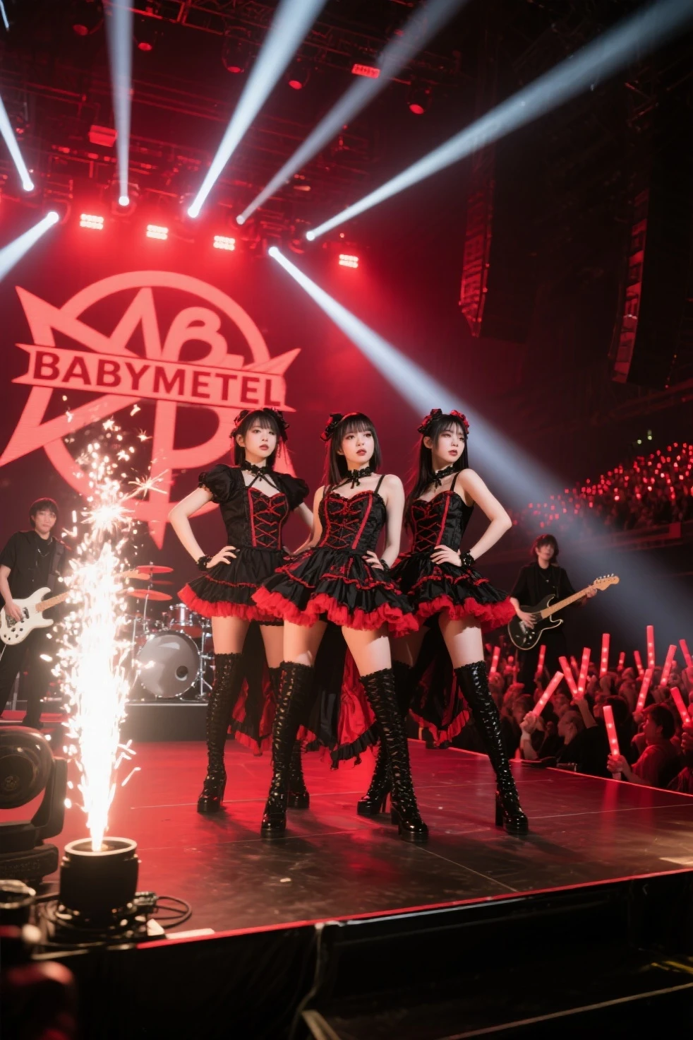 High quality photo, BABYMETAL live performance on a large concert stage ...