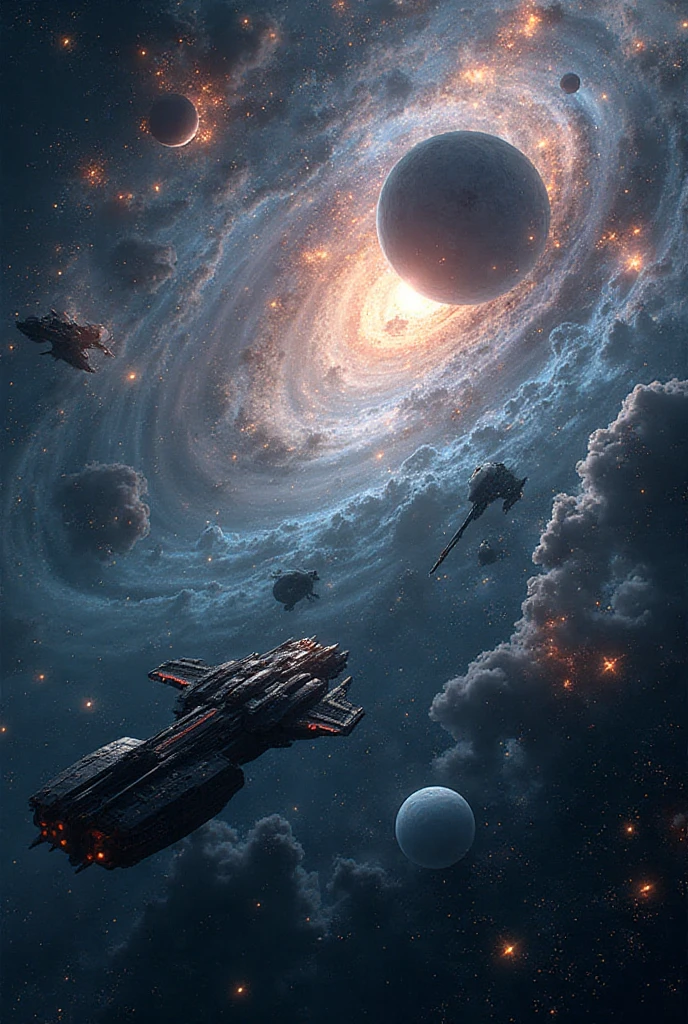 CREATE A SPECTACULAR GALAXY WITH SHIPS AND PLANETS - SeaArt AI