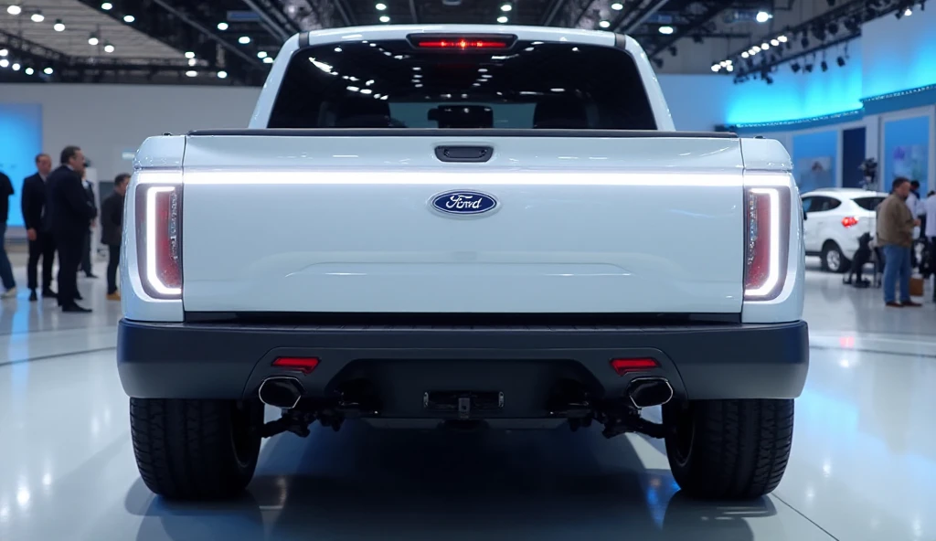 “2027 Ford EV Pickup rear back side angle view, pearl white glossy ...