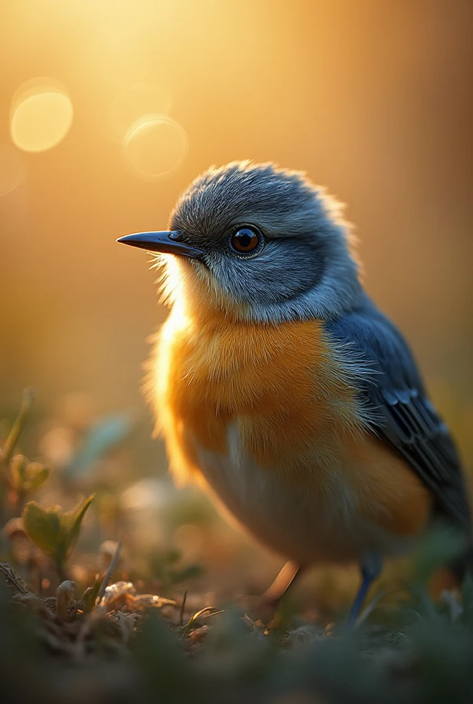 A mesmerizing close-up portrait of a gorgeous little bird illuminated ...