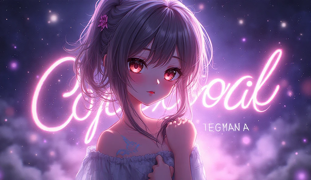 Anime word text on purple background with female young anime character ...