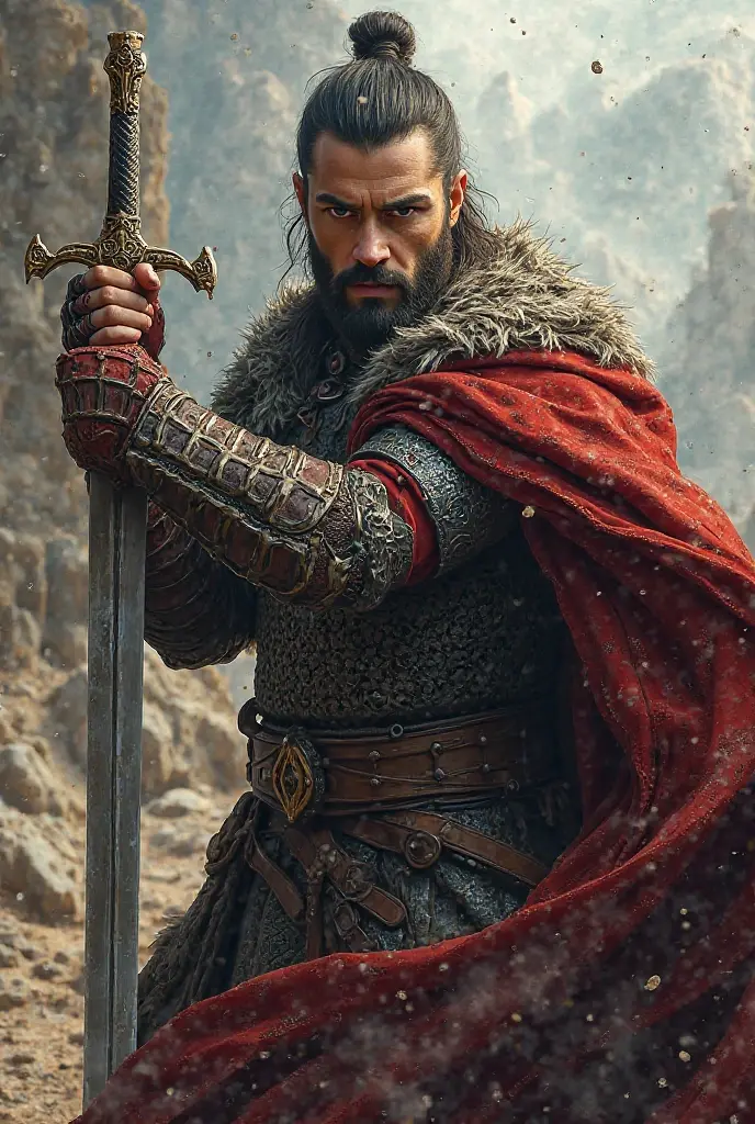 Let there be a man with a sword in my right hand and on my left - SeaArt AI