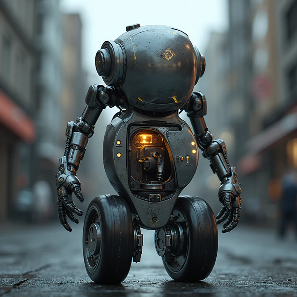 Robot delgado, balanced on a single wheel instead of legs, it has a ...