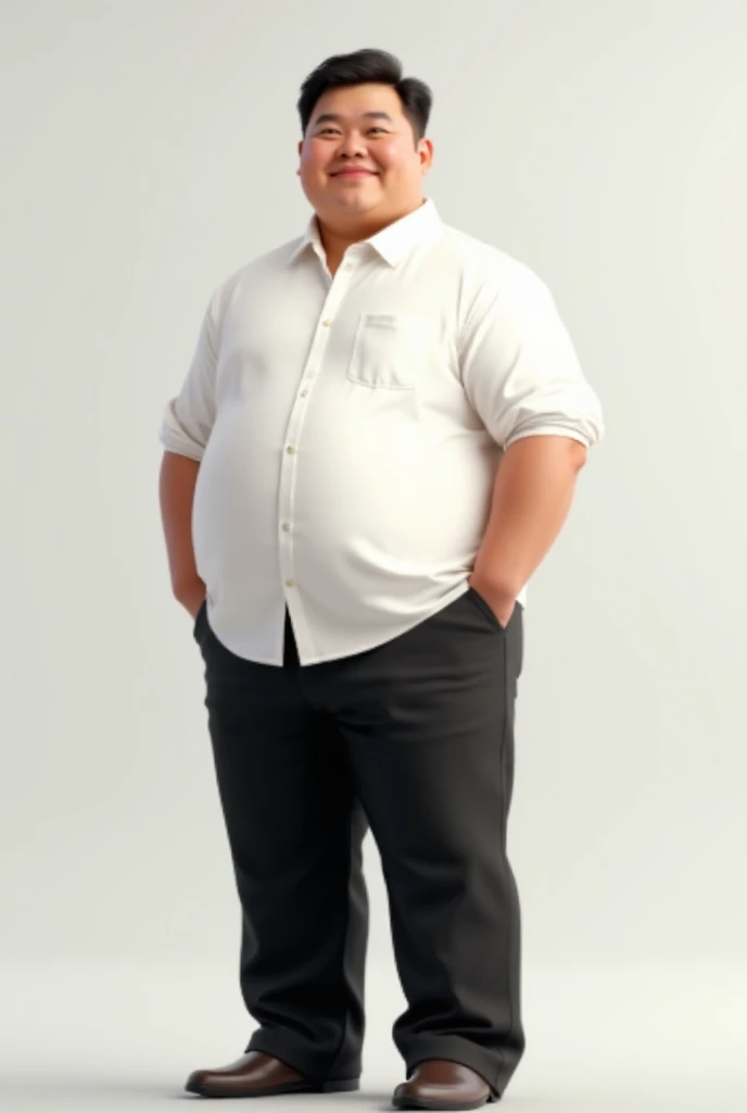 Picture of a chubby man in a white shirt, black slacks, aged 25 - SeaArt AI