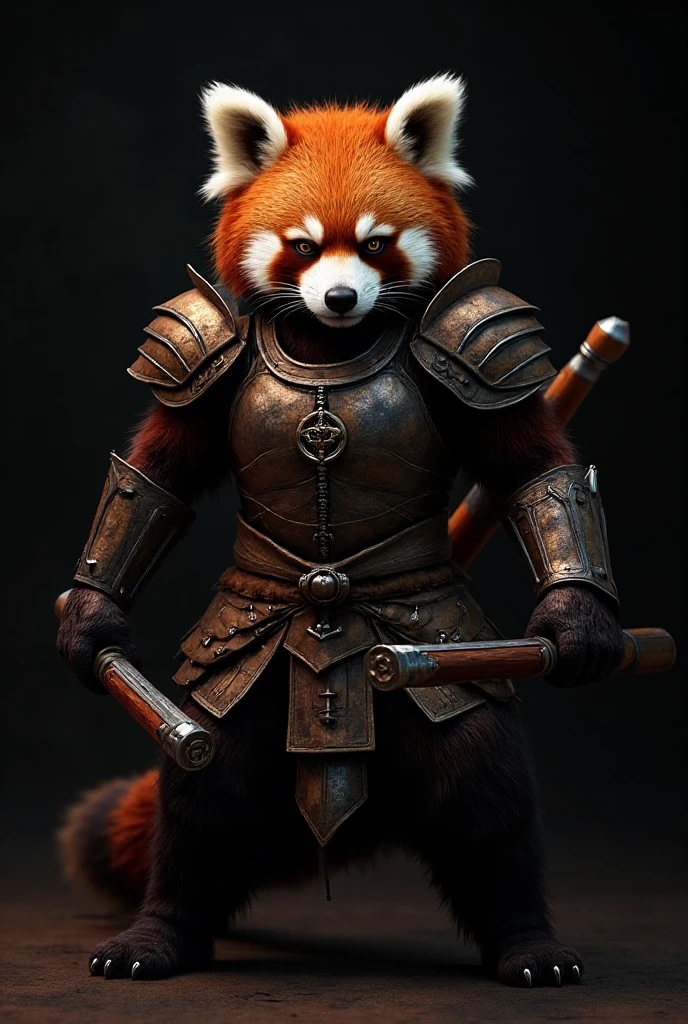 I want you to spawn a red panda equipped with armor and a nunchaku ...