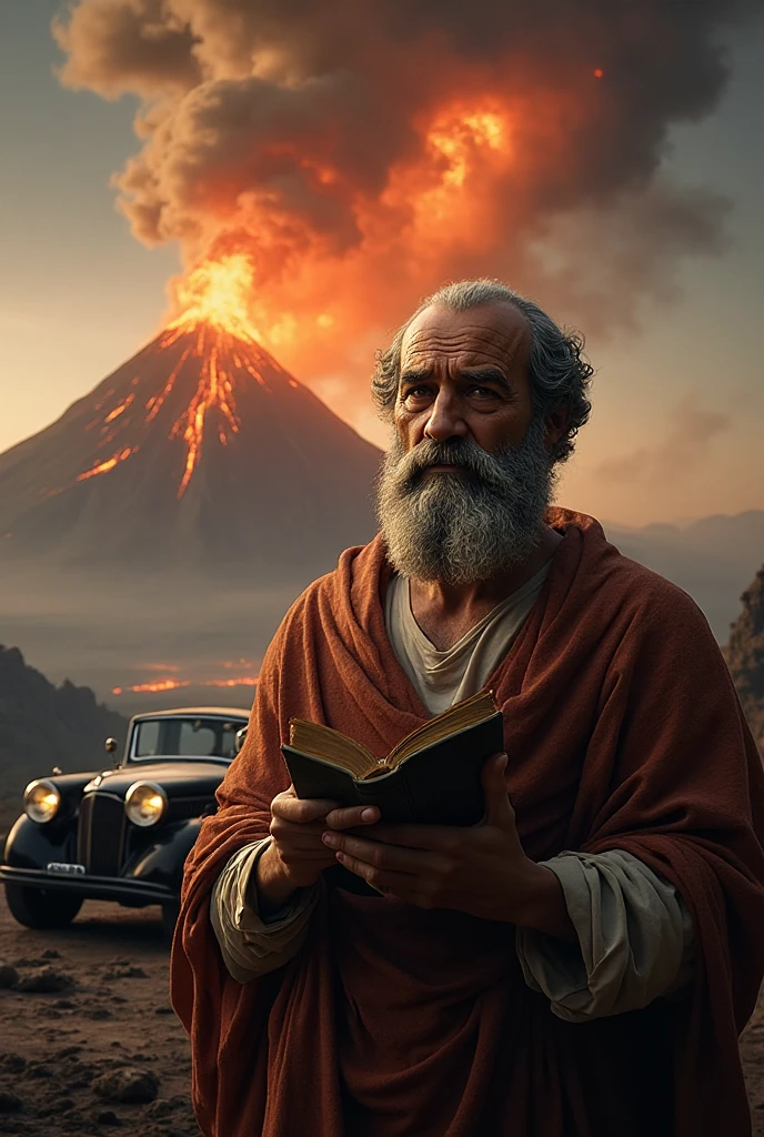 Aristotle holds a book in his hands, he has a snide smirk, in the ...