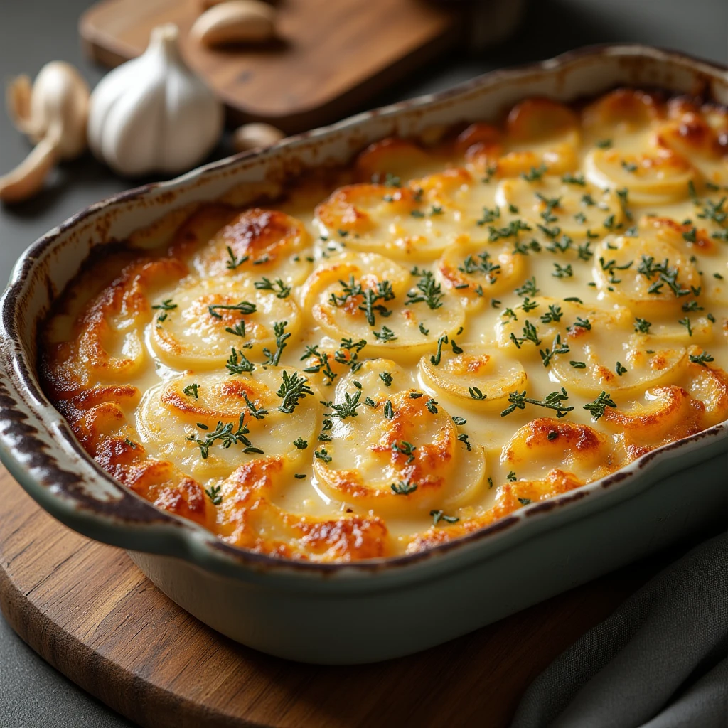 "Appetizing food photography of classic French Gratin Dauphinois in a ...