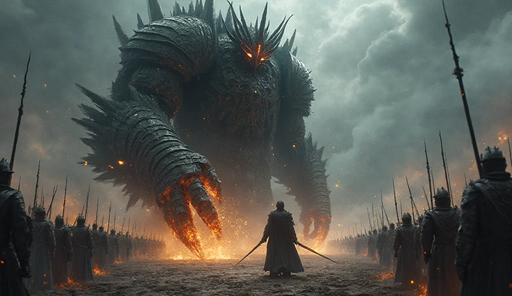 A towering armored giant with strange gloves and glowing eyes - SeaArt AI