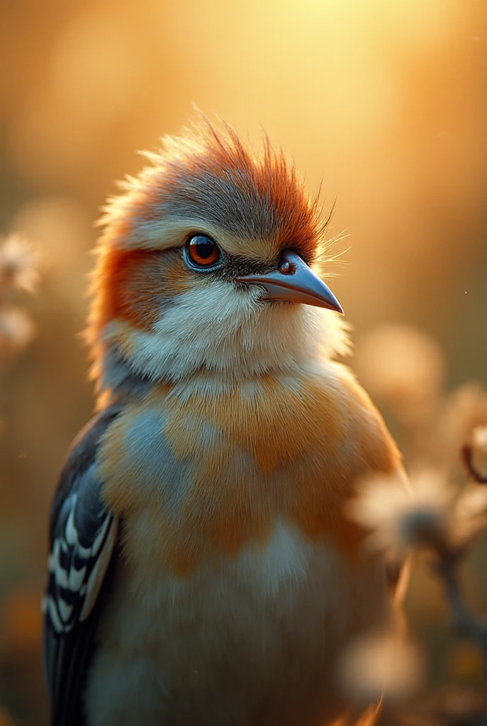 A mesmerizing close-up portrait of a gorgeous little bird illuminated ...