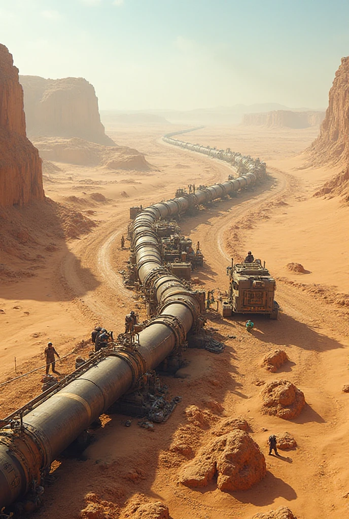 Stringing pipeline in desert project - SeaArt AI