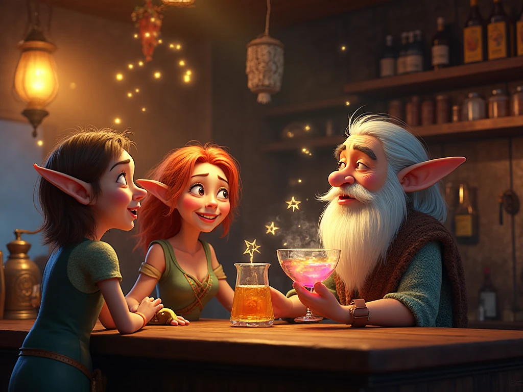 “The Prank” - Two elves giggling behind the counter as an unsuspecting ...