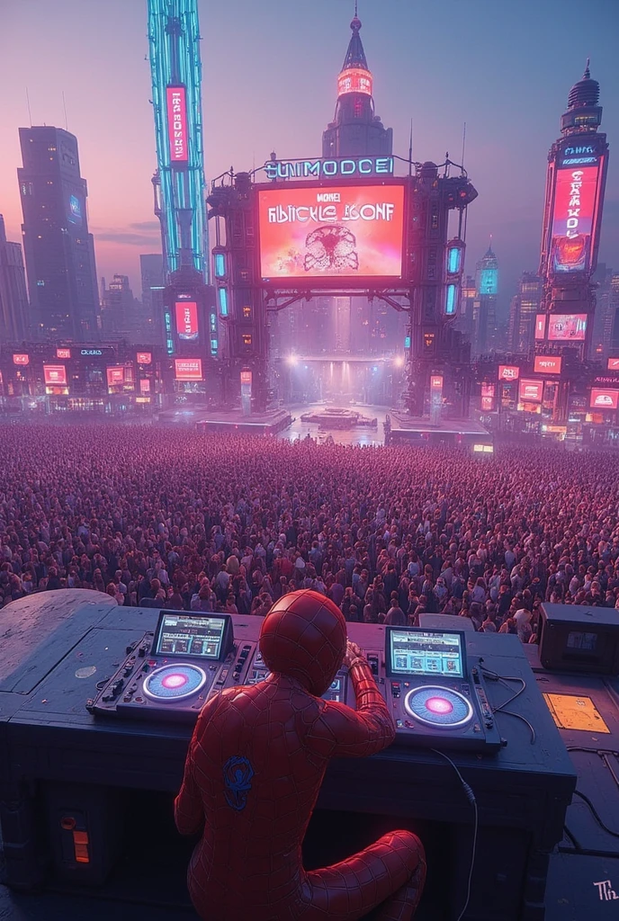 Night, Cool laser show, spider man DJ - SeaArt AI