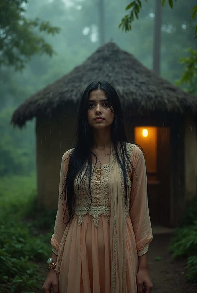 A beautiful young Pakistani woman named Shabnam standing in a rainy ...