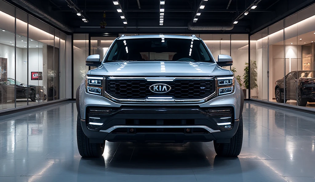 Realistic front and side view of 2027 silver Kia Tasman pickup truck ...