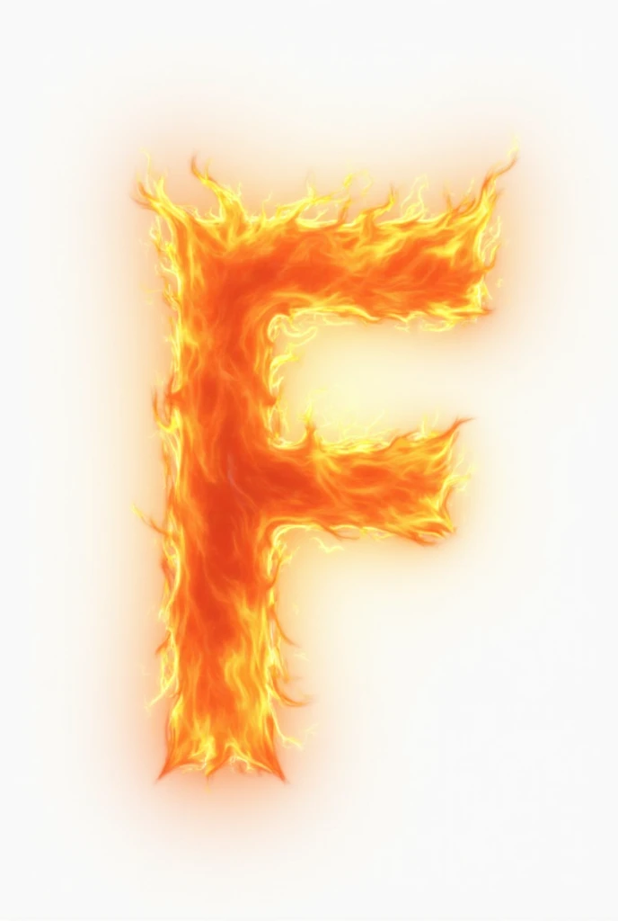 A fire letter F, white flat background, minimalistic a detailed fire ...