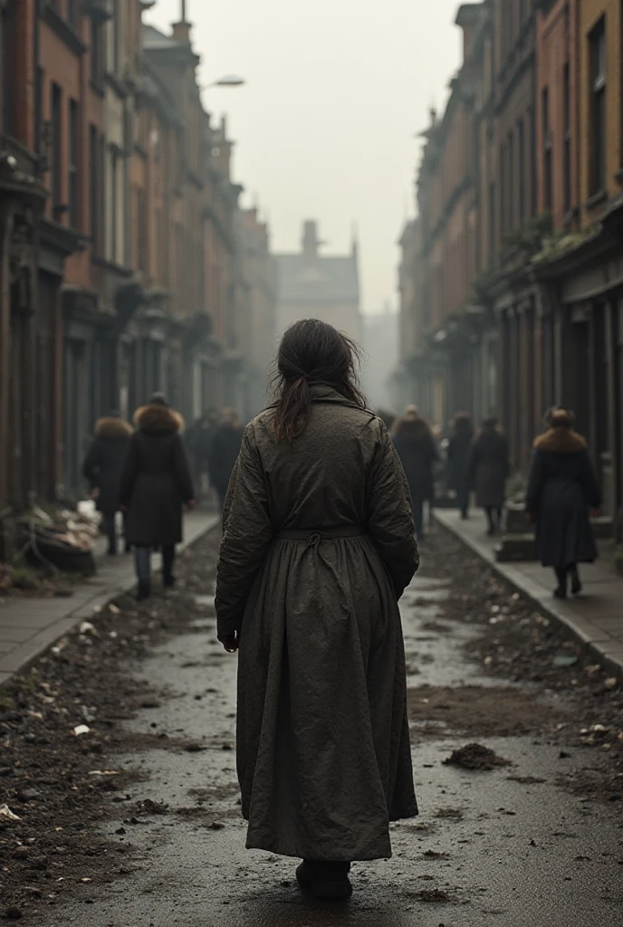 Woman with her back looking forward 51 years old ragged clothes for ...