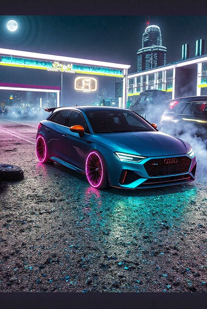 You can make a blue and purple Audi A1 with neon and a body kit in a ...