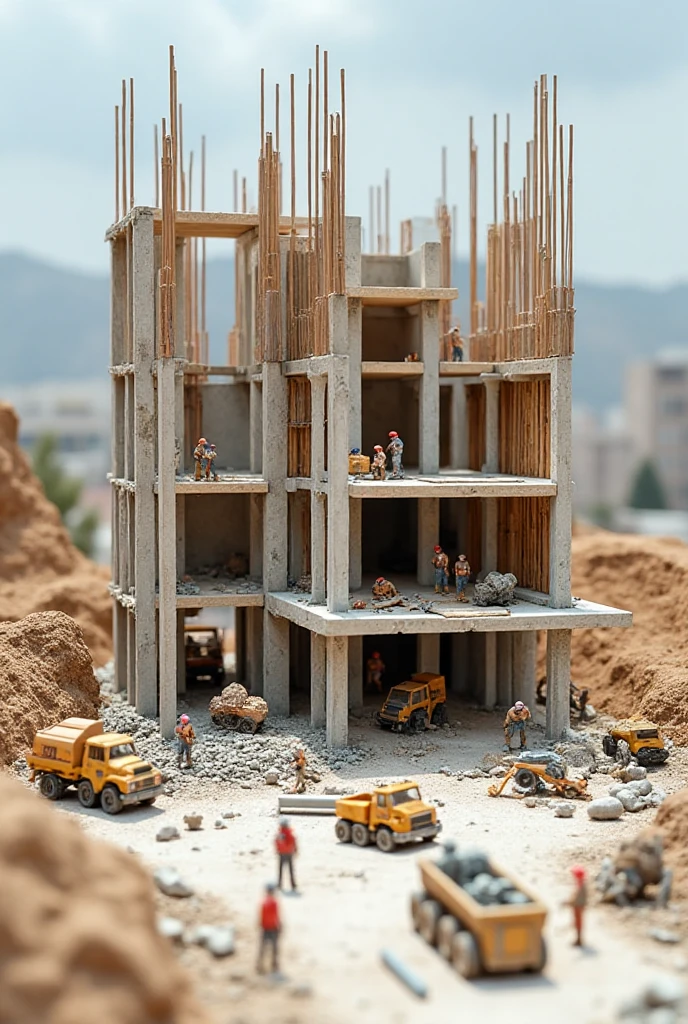 A miniature luxury home under construction showing strong vertical ...