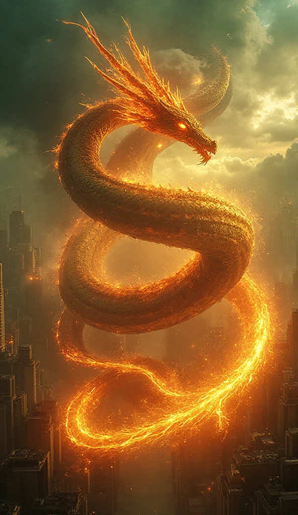 3 giant 5-headed super dragons named Fafnir winding with a burning ...