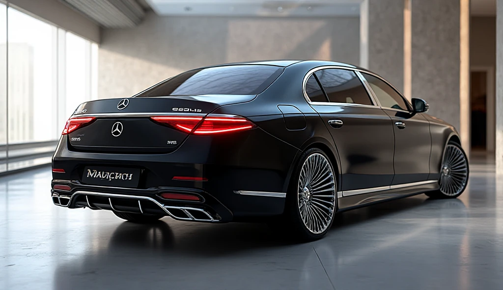Ultra-realistic 3/4 rear side view of the 2026 Mercedes-Benz S680 ...